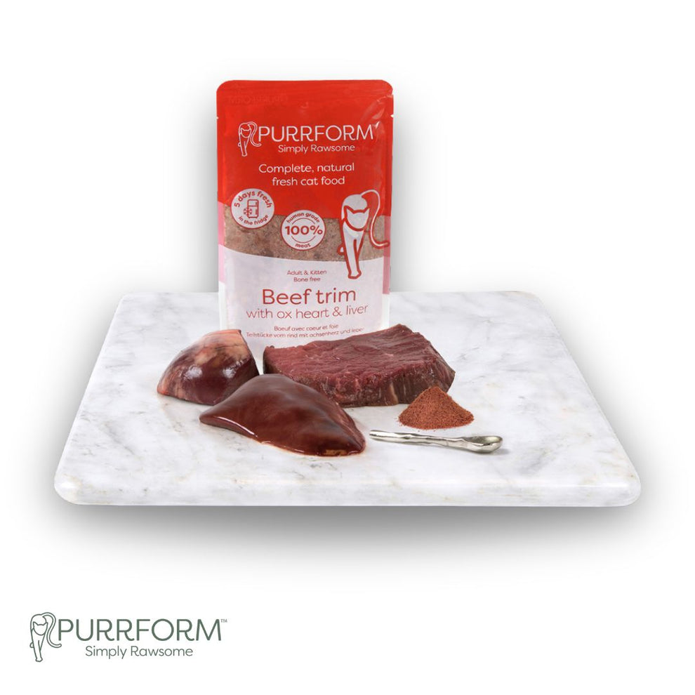 Purrform Beef Trim with Ox Heart Raw Cat Food | Dragonfly Products