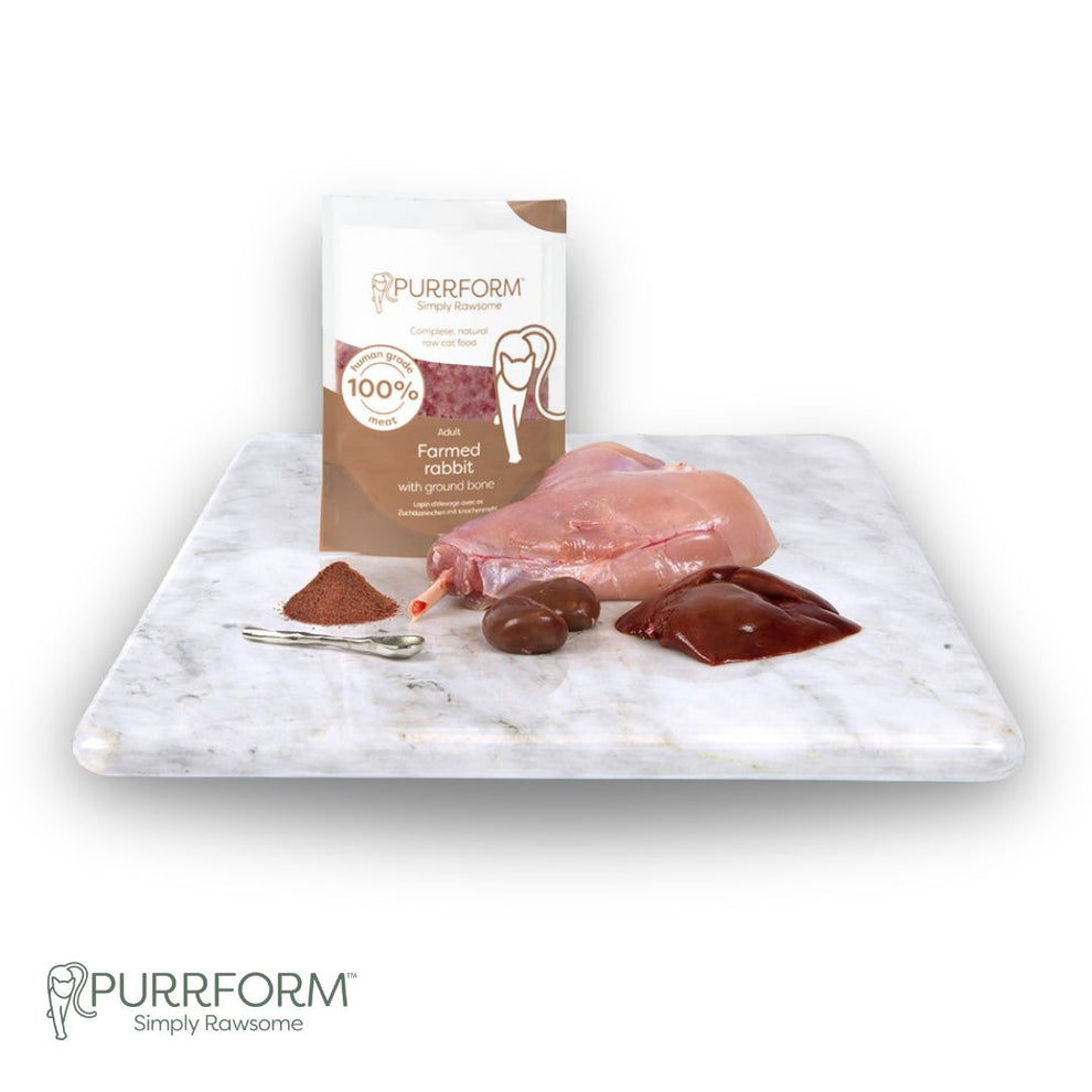 PurrForm Rabbit with Ground Bone Raw Cat Food | Dragonfly Products